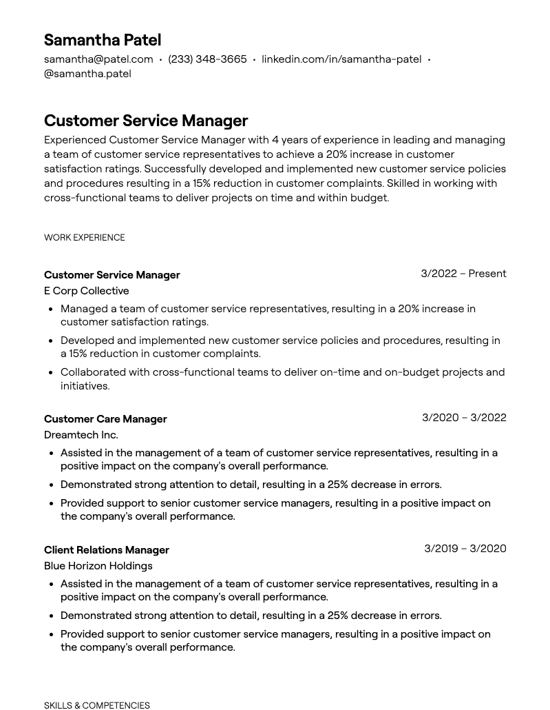 18 Customer Service Manager Resume Examples with Guidance 